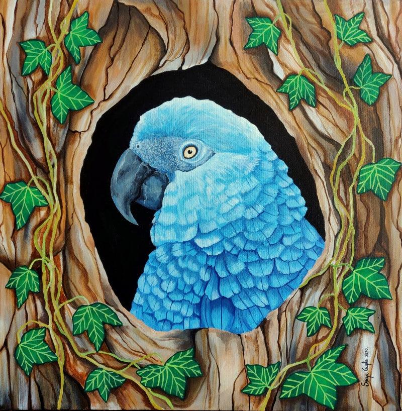 "Ensconce": Blue Acrylic Painting (24x24) by Sreya Gupta | ArtZolo.com