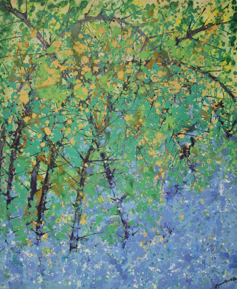 "Untitled 2": Blue-Green Nature painting by Palash Chandra Naskar | ArtZolo.com