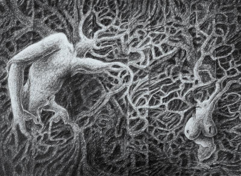 "Attraction": Grey Pen Drawing (20x29) by Anil K Vishwa – ArtZolo.com