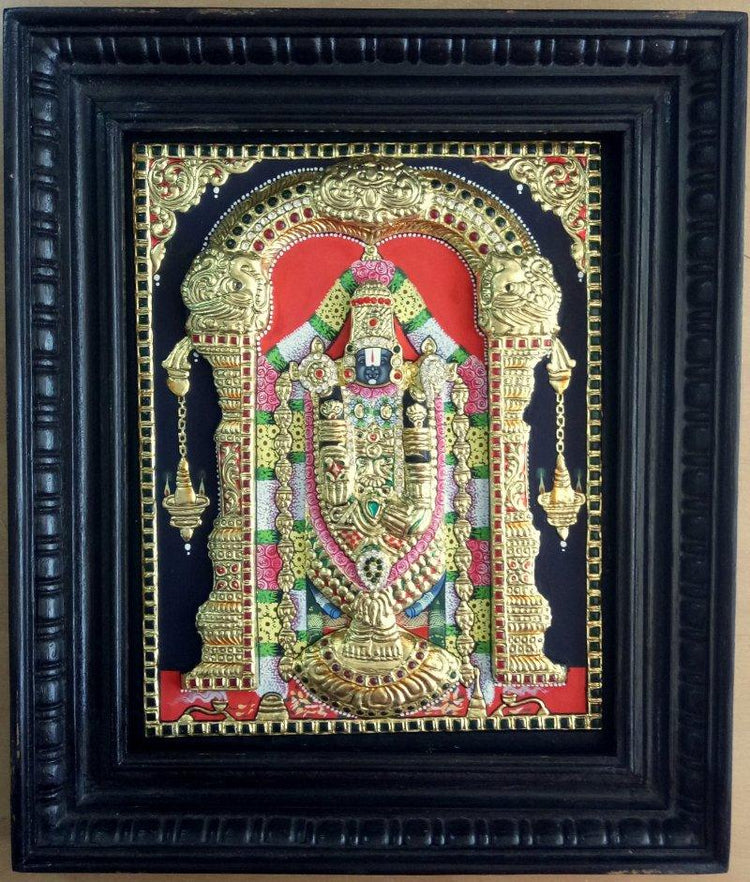 "Balaji Tanjore Painting": Red Tribal Painting by VANI VIJAY | ArtZolo.com