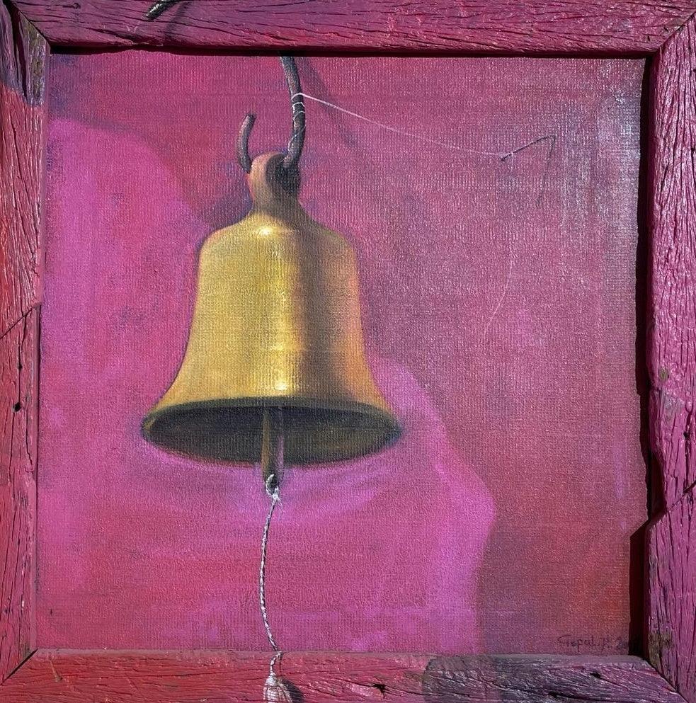"Bell": Red Violet Acrylic Painting by Gopal Pardeshi | ArtZolo.com