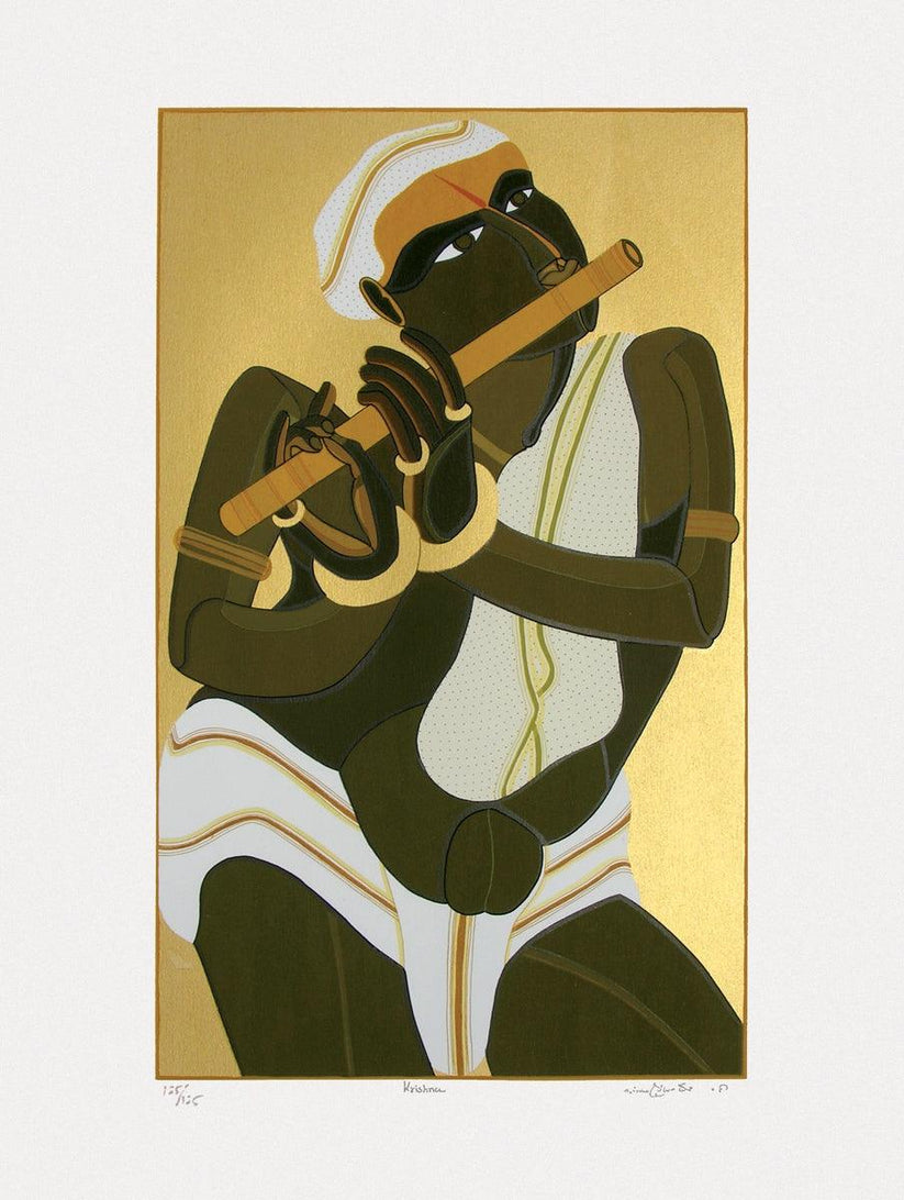 "Krishna": Light Brown Serigraphs Painting by Thota Vaikuntam – ArtZolo.com