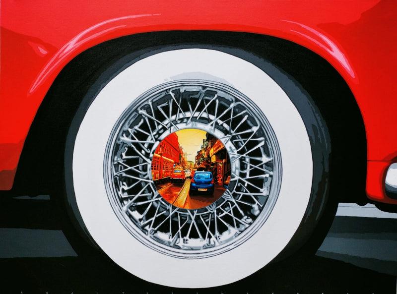 "Life Wheel 22": Red Acrylic Painting by Sujit Karmakar | ArtZolo.com