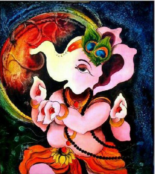 "Lord Ganesha With A Unique Look": Blue Violet Oil Painting by Mohd ...