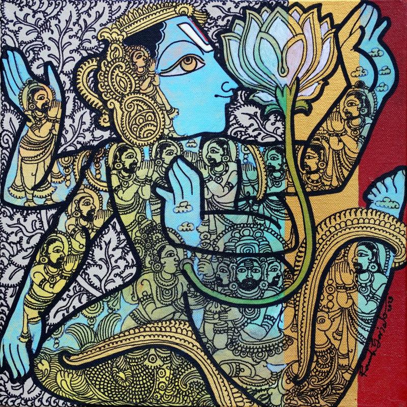 "Lord Vishnu": Blue Acrylic Painting by Ramesh Gorjala | ArtZolo.com
