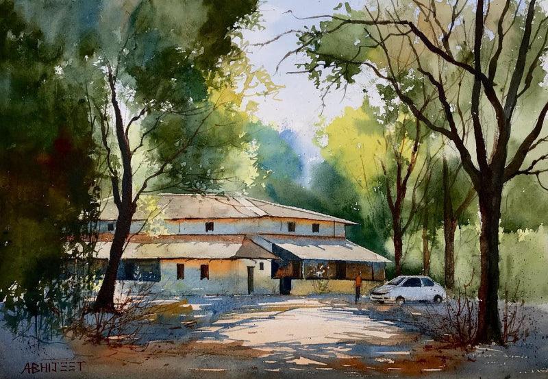 "Morning Harmony": Light Brown Watercolor Painting by Abhijeet Bahadure ...