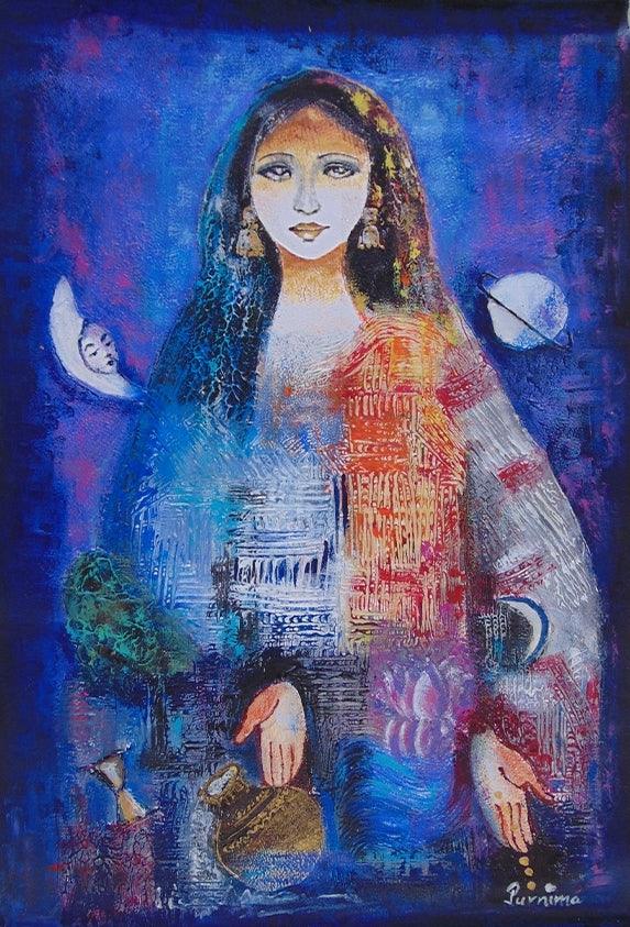 "Mother Earth": Blue Artcontent (22x14) by Purnima Gupta | ArtZolo.com