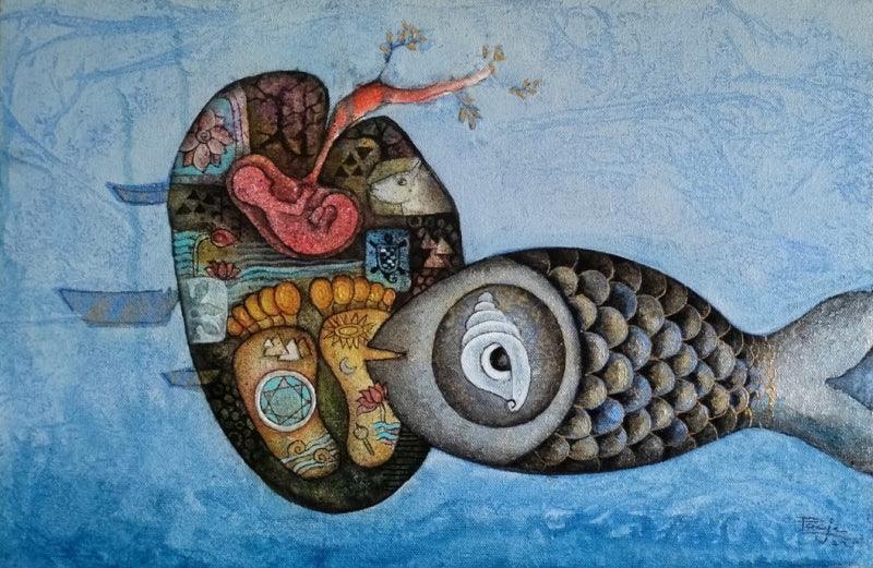 "Protector": Red Violet Acrylic Painting by Pooja Shelke | ArtZolo.com