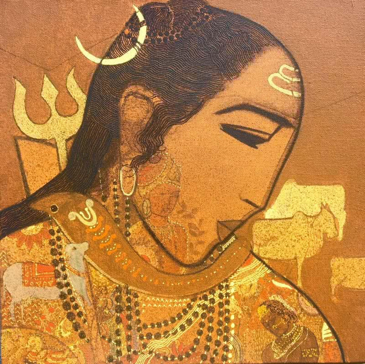 "Shiva": Orange Acrylic Painting by Siddharth Shingade | ArtZolo.com