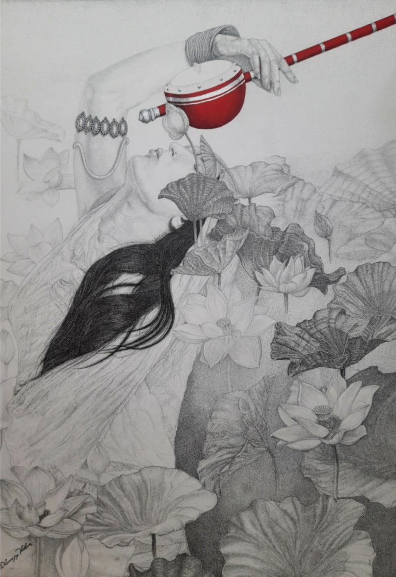 "Untitled 1": Steel Grey Pen Ink Drawing by Dhananjay Thakur | ArtZolo.com