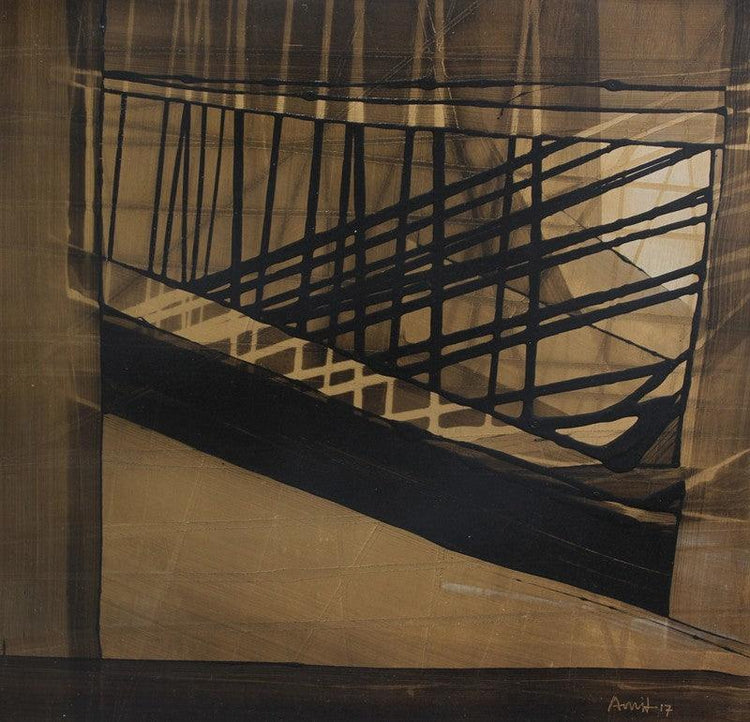 "Untitled 8": Light Brown Ink Drawing (8x8) by Amit Thorat | ArtZolo.com