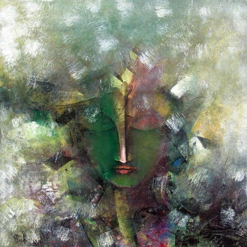 "Abstract Face": Steel Grey Acrylic Painting by M Singh | ArtZolo.com