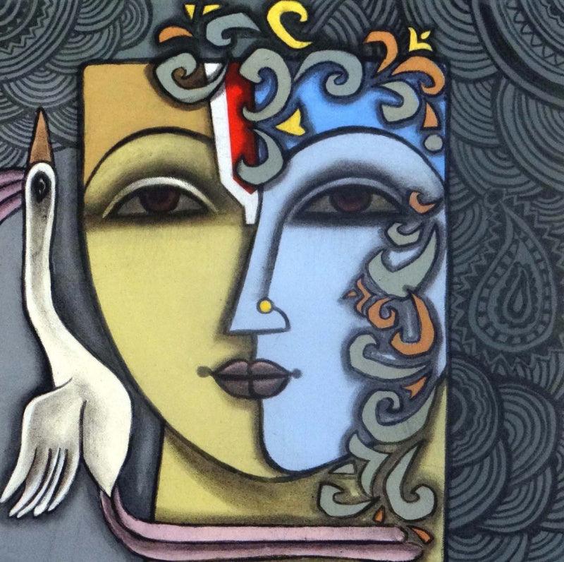 "Advaitha 10": Yellow Mixed_Media (20x20) by Krishna Ashok | ArtZolo.com