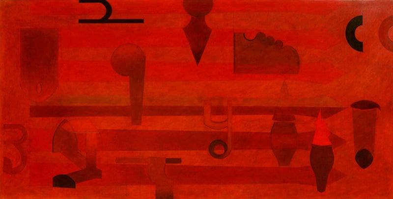 "Amay Vanavari": Red Acrylic Painting by Anil Chaudhari – ArtZolo.com