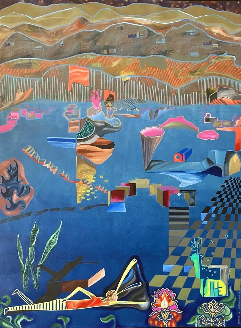 "Ambigity 4": Blue-Green contemporary painting by Pavan Kumar D ...