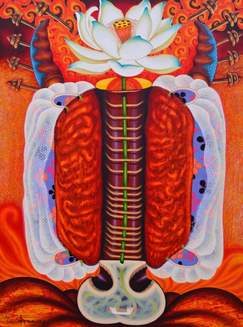 "Asraj": Red Acrylic Painting (48x36) by Ramu Das – ArtZolo.com