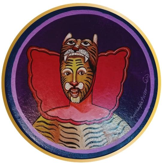 "Bagha Mukha": Red Violet Mixed Media Painting by Kanha Behera ...