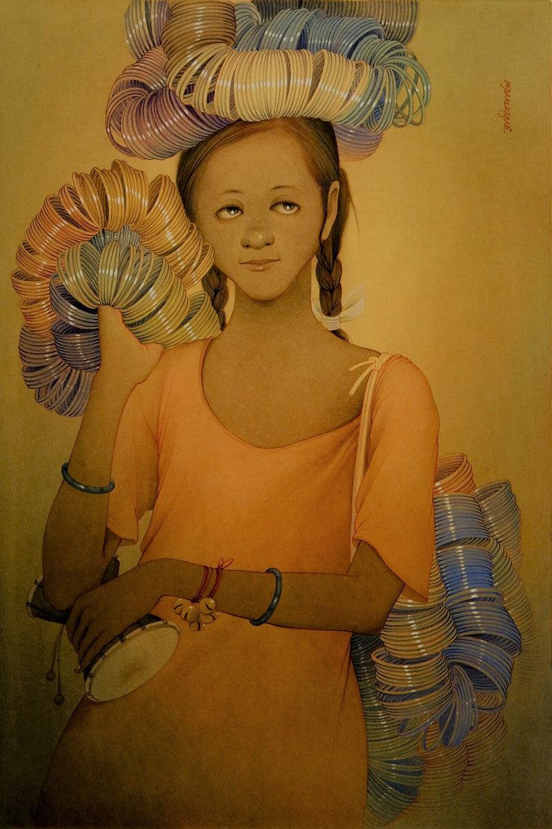 Bangle Hawker Painting by Rajib Gain | ArtZolo.com