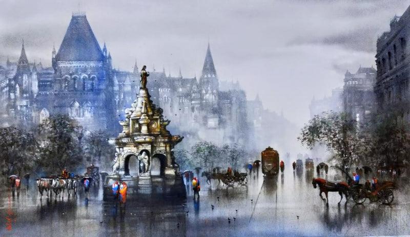 "Bombay": Grey Acrylic Painting (36x60) by Ashif Hossain | ArtZolo.com