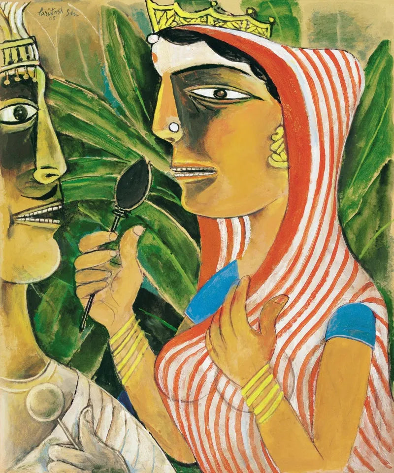 "Bride And Groom": Yellow-Green Figurative painting by Paritosh Sen | ArtZolo.com