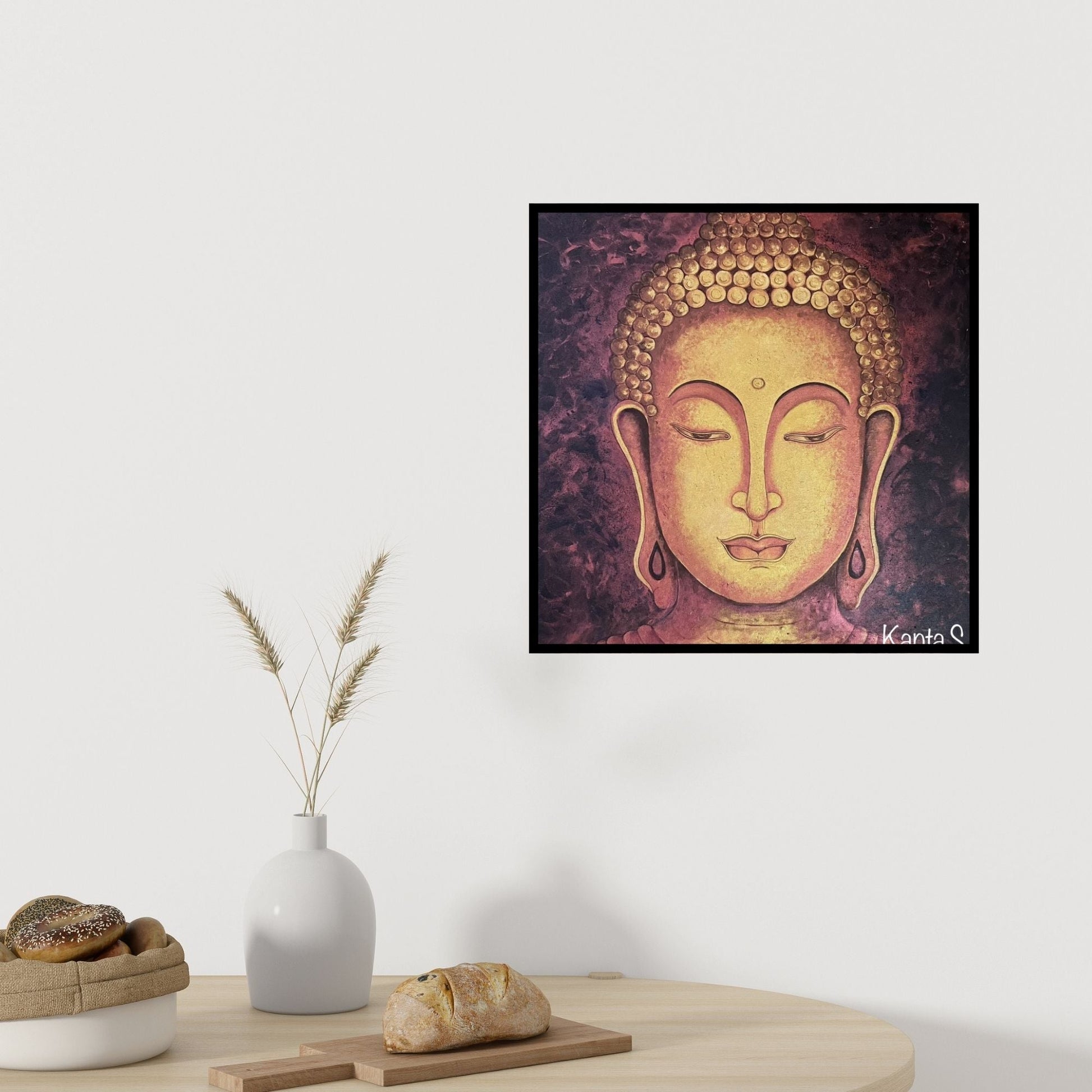 "The Buddha": Red Violet Acrylic Painting by Kanta SIngh – ArtZolo.com