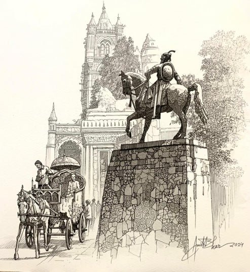 "City Of Kolkata 3": White Cityscape drawing by Amit Bhar – ArtZolo.com