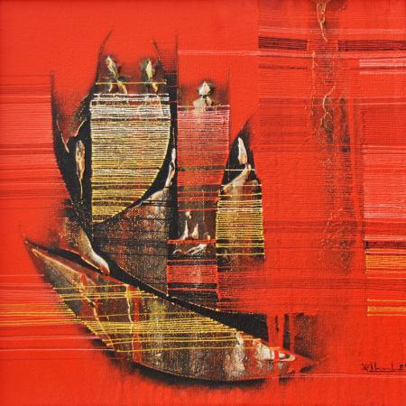 "Conquer Red Abstract": Red Acrylic Painting by Rahul Dangat | ArtZolo.com
