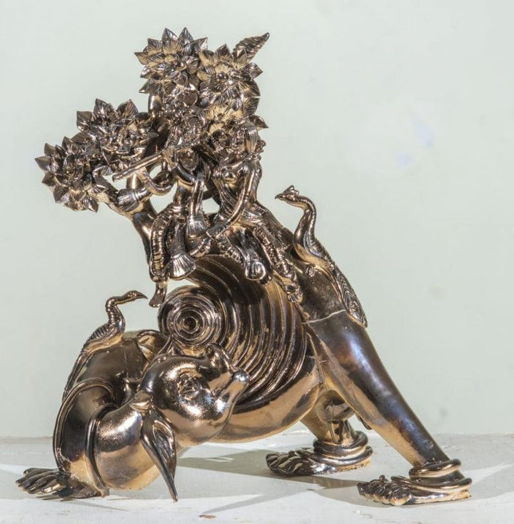 "Cow With Radha Krishna": Yellow Orange Sculpture by Narottam Das ...
