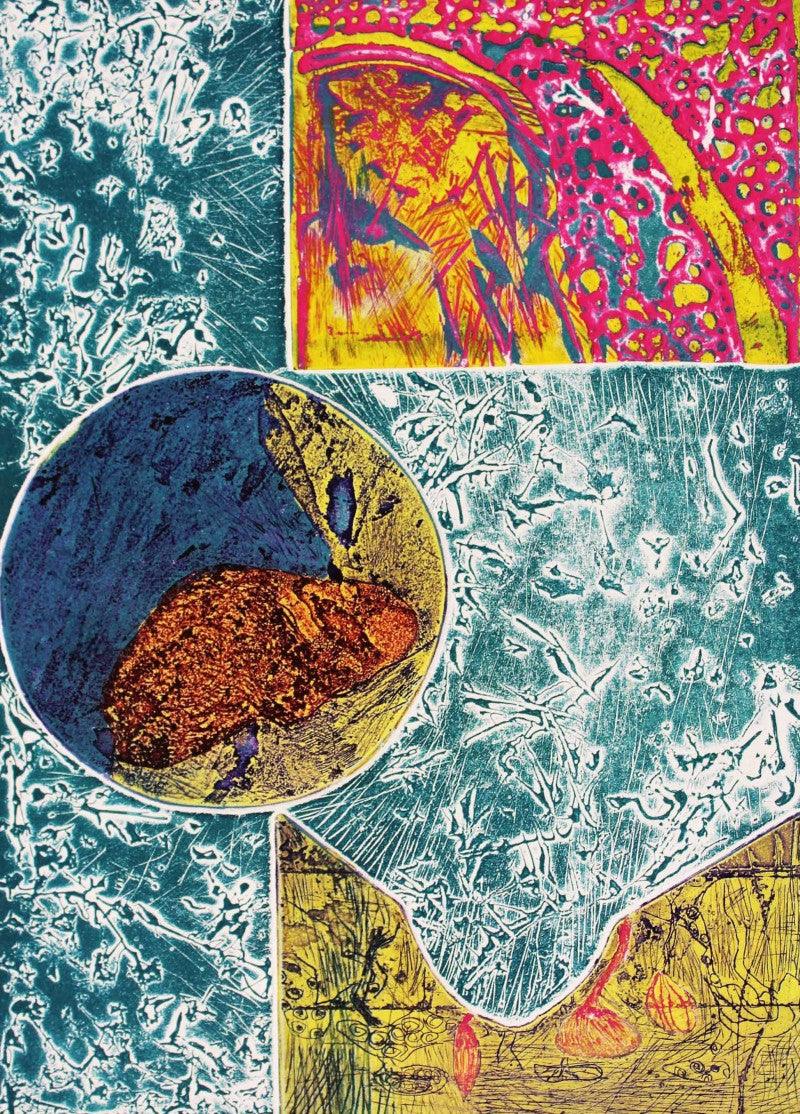 "Creator 4": Blue Green Printmaking by Kumara Swamy Pashikanti ...