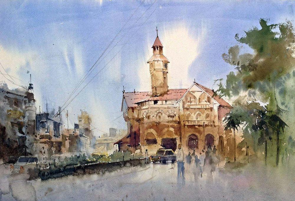 "Crowford Market": Light Brown Watercolor Painting by Vikrant Shitole ...