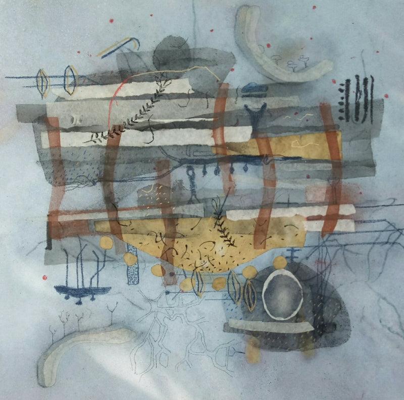 "Deviation Of Nature 4": Steel Grey Mixed Media Painting by Narendar ...