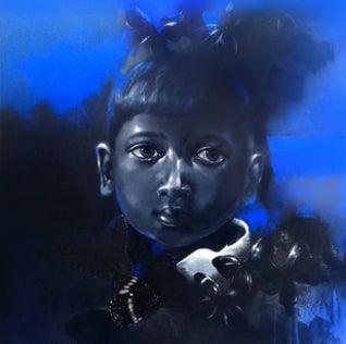 "Dream I": Blue Mixed Media Painting (30x30) by Mithun Dutta | ArtZolo.com