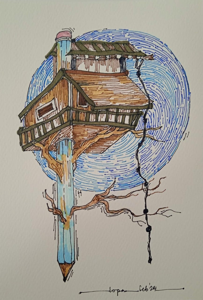 "Elevated Imagination": Brown contemporary drawing by Lopamudra Pakira ...