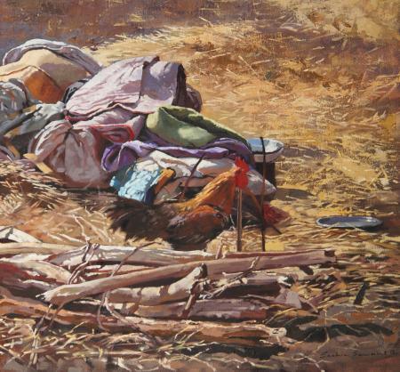 "Getting Started 2": Light Brown Oil Painting by Sachin Sawant ...