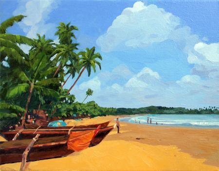 "Goa Beach": Blue Green Oil Painting by Tushar Patange – ArtZolo.com