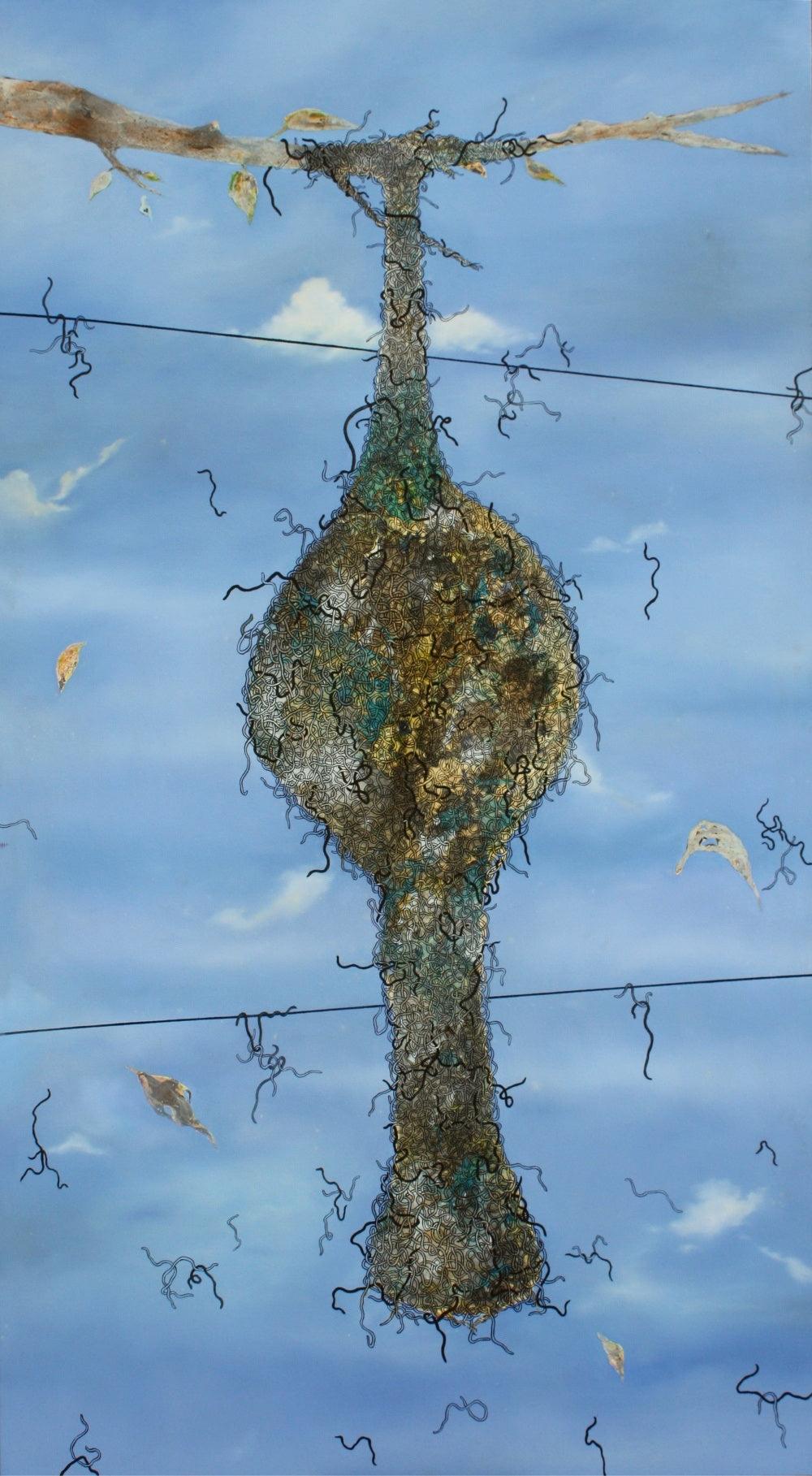 "Hanging Life": Blue Green Acrylic Painting by Raosaheb Gagre | ArtZolo.com