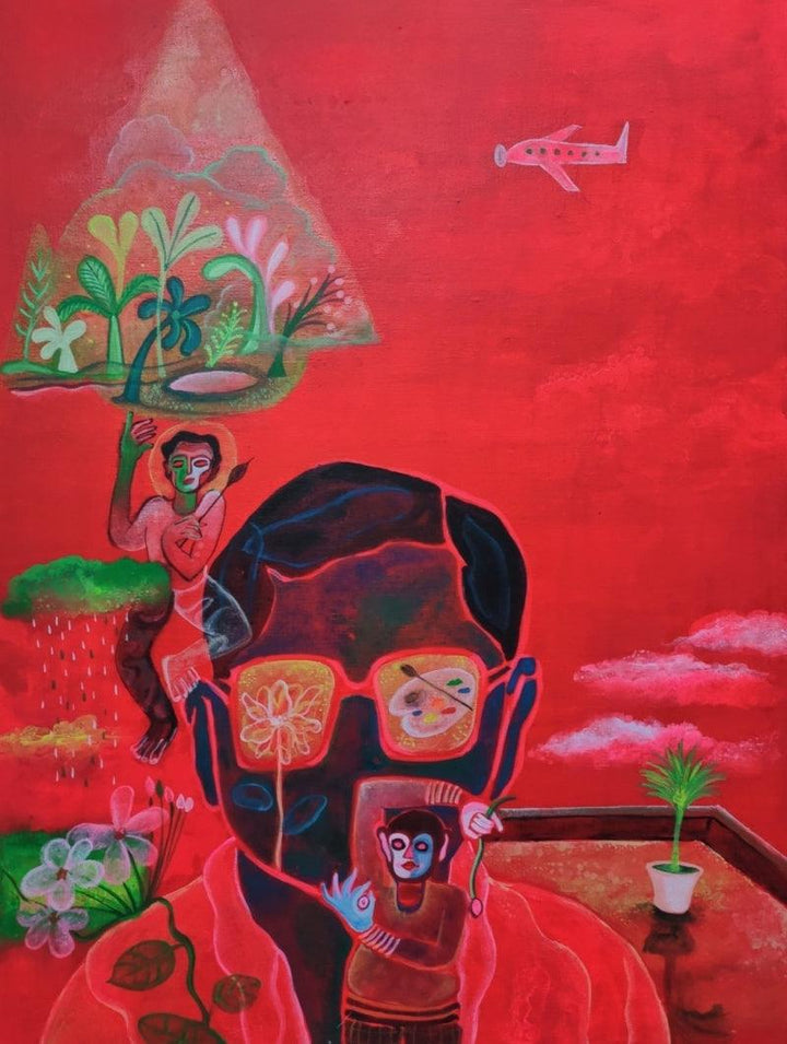 "I Am Not Alone": Red Acrylic Painting by Joydeep Bhattachrjee ...