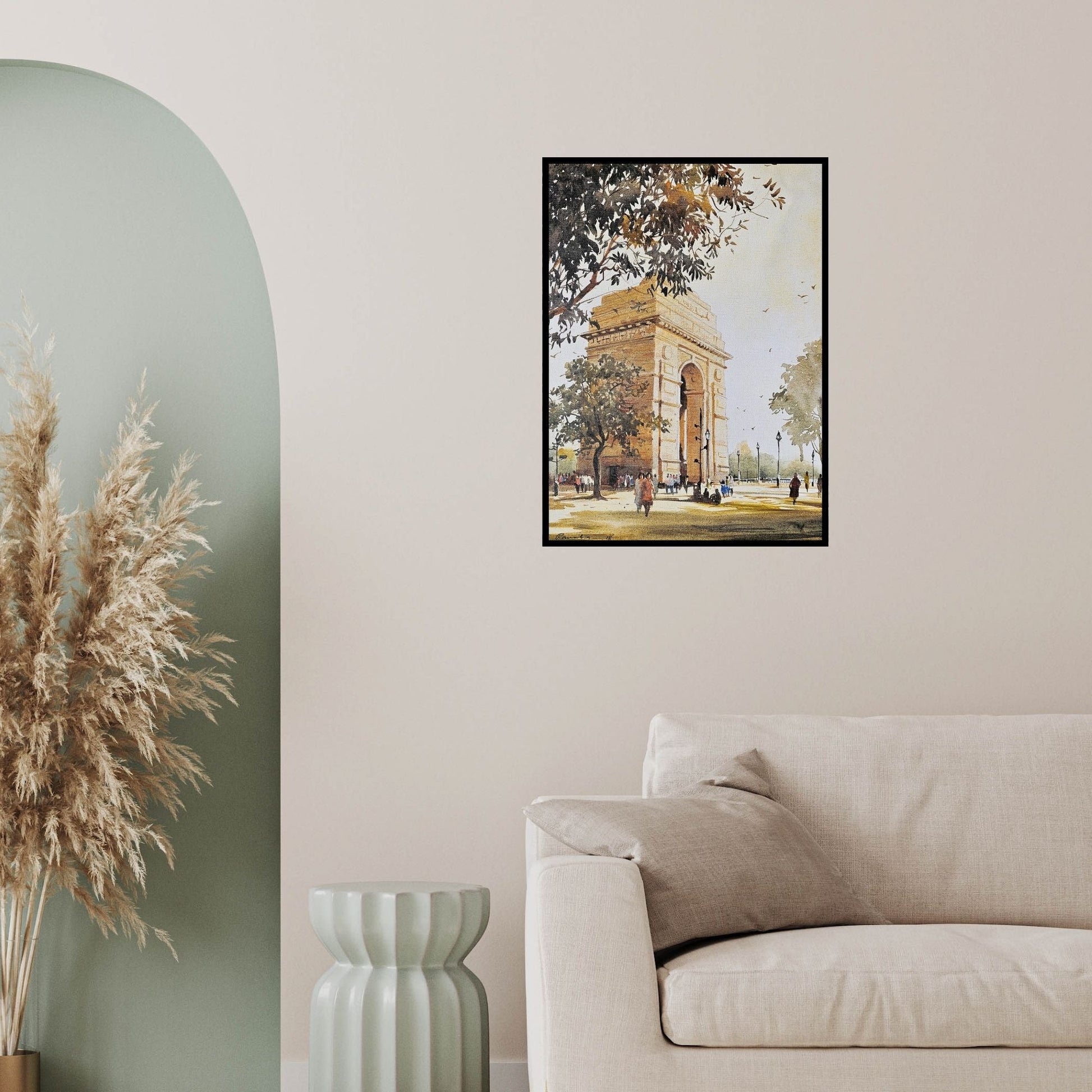 "India Gate Delhi": Light Brown Acrylic Painting by Ranabir Saha ...
