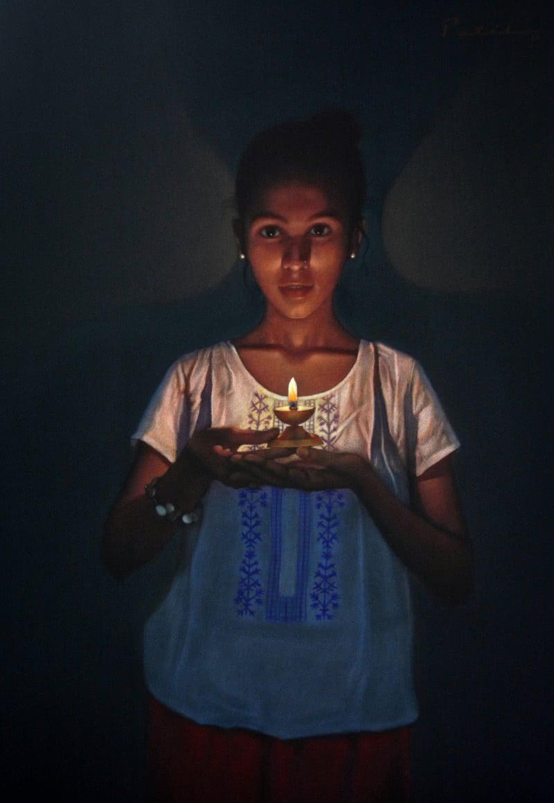 "Lighting The Dark": Blue Green Color Pencil Drawing by Deepak Patil ...