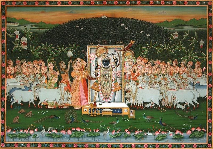 "Lord Krishna Sandhya Aarti": Orange Tribal Painting by Rajendra Khanna ...