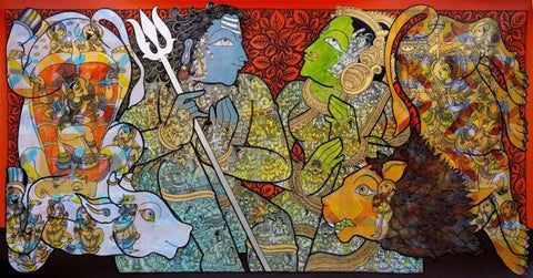 "Lord Shiva": Orange-Red Religious painting by Ramesh Gorjala | ArtZolo.com