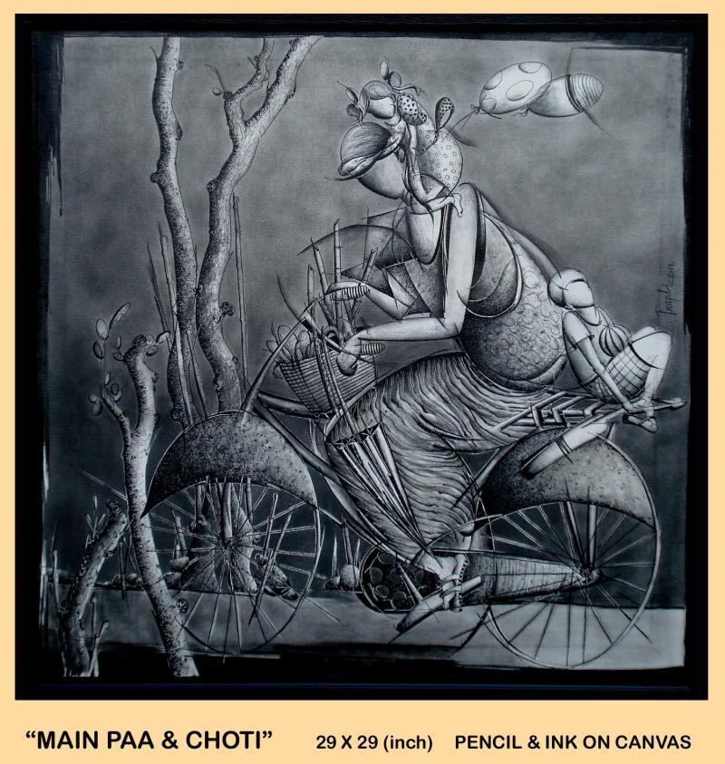 "Main Paa ' Choti": Grey Pencil Drawing by Trapti Gupta | ArtZolo.com