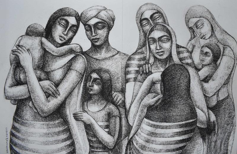 "Migrant Workers Waiting To Return Home": Steel Grey Dry Pastel Drawing ...