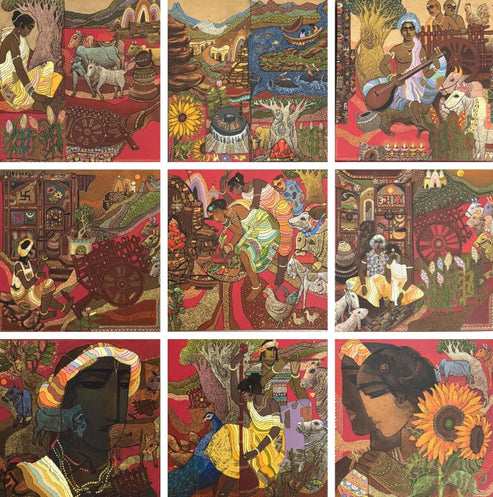 "Miniature Series": Orange-Red Figurative painting by Siddharth ...