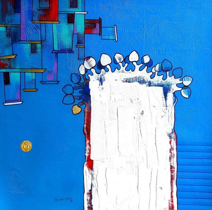 "Nature Movement 12": Blue Acrylic Painting by Shankar Lohar | ArtZolo.com