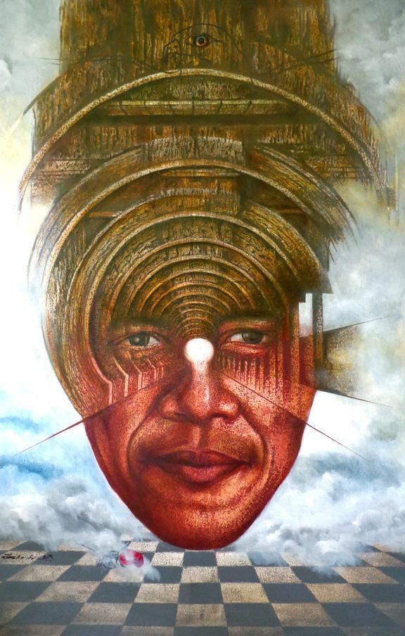 "Nucleus Of The Mankind": Red Acrylic Painting by Palash Halder | ArtZolo.com