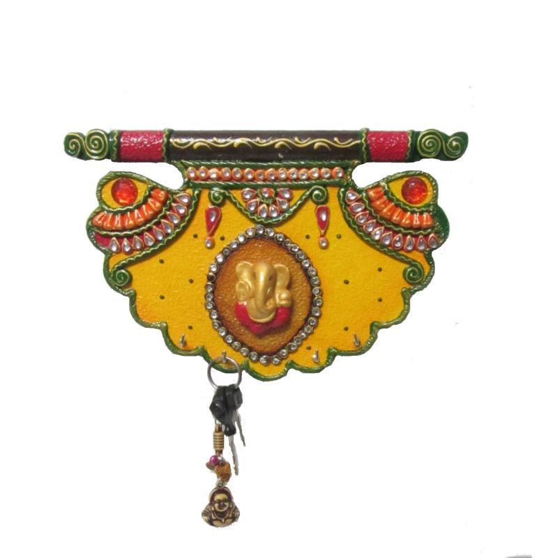 "Pankhi Key Hanger": Yellow Craft (8x12x1) by Ecraft India – ArtZolo.com
