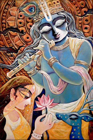 "Pooja": Light Brown Acrylic Painting by Subrata Ghosh | ArtZolo.com