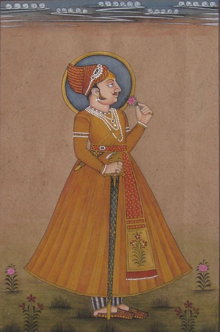 "Prince With Sword": Orange Red Mughal Traditional_Art by Unknown ...