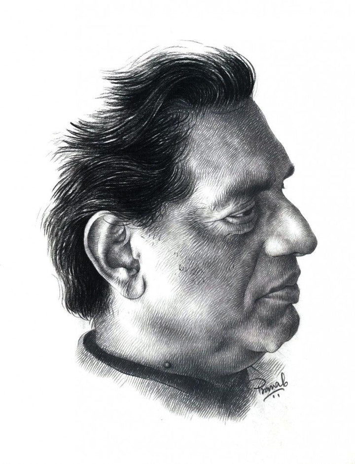 "Ray": White Pencil Drawing (11x8) by Pranab Das | ArtZolo.com